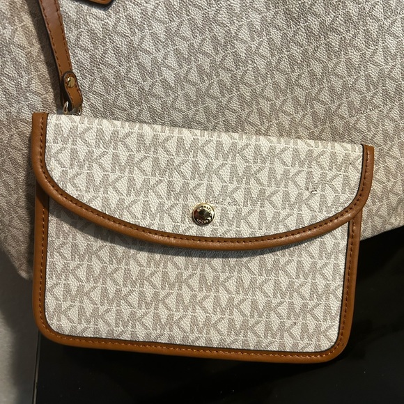 Michael Kors | Bags | Michael Kors Eva Monogram Tote Bag With Clutch ...